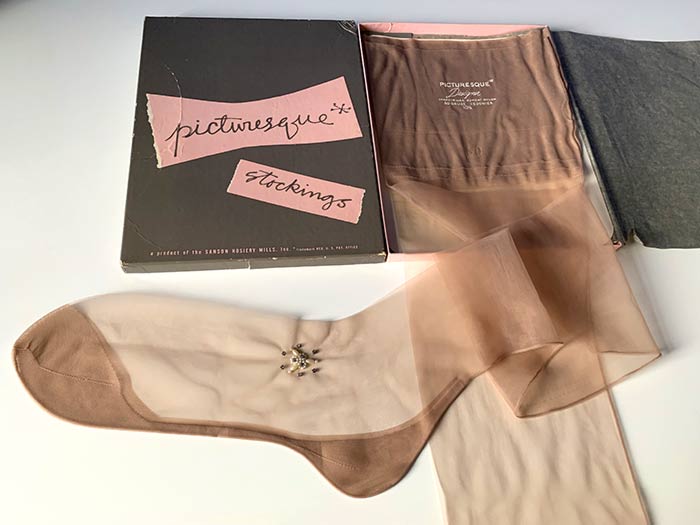 Picturesque Rhinestone Pearl Design Vintage Nylon Stockings Seamed US ...
